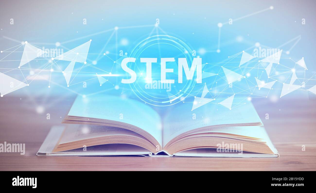 Open book with STEM abbreviation, modern technology concept Stock Photo ...