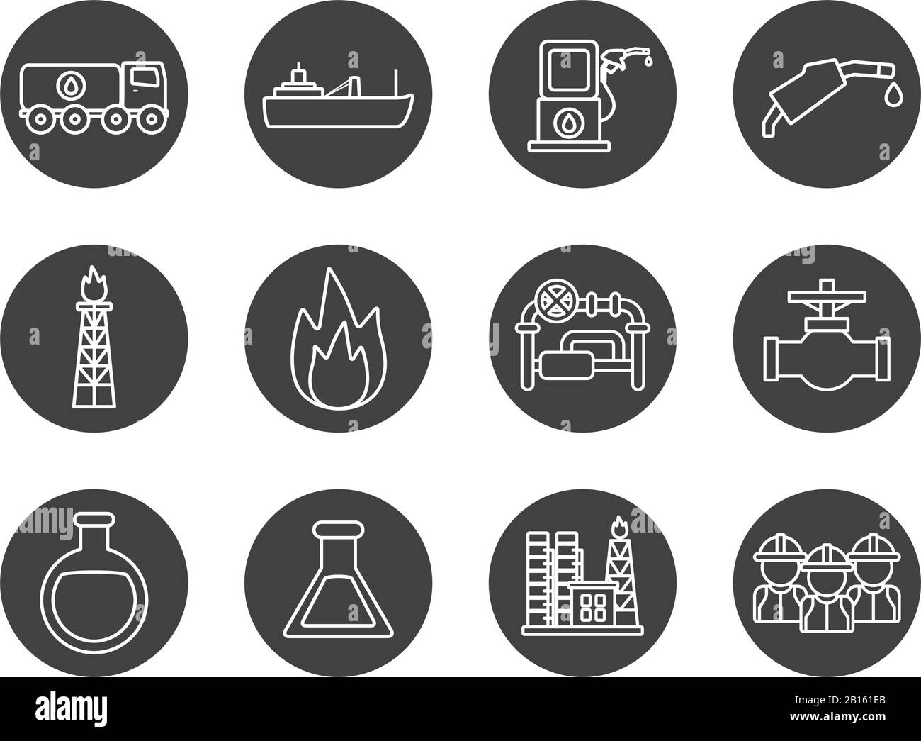 Oil industry line block style icon set design, Gas energy fuel ...