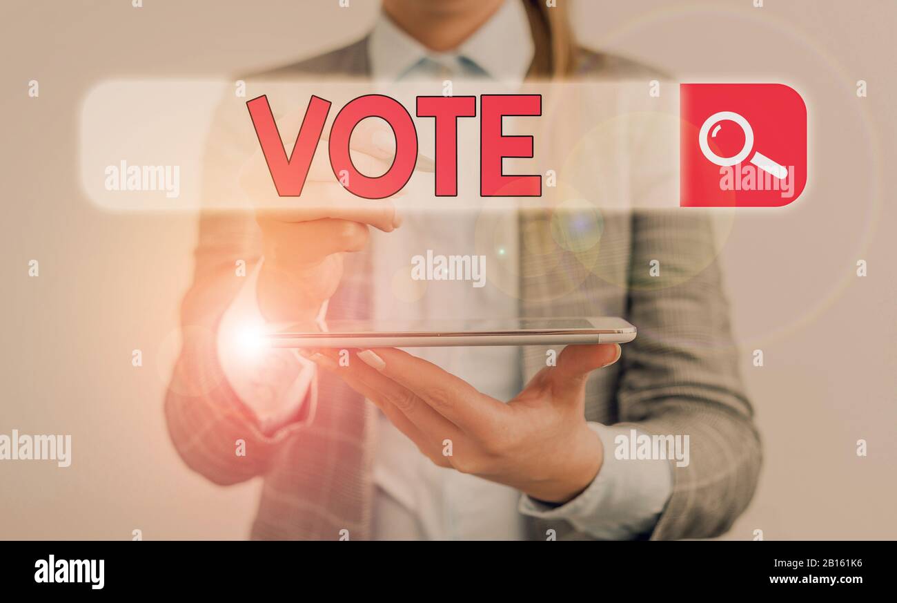 Writing note showing Vote. Business concept for Act of expressing a ...