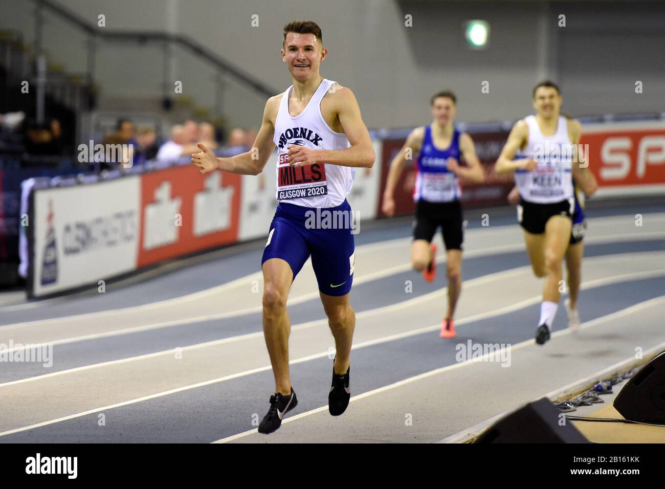 George Mills celebrates wins the Men's 1500m during day two of the SPAR ...