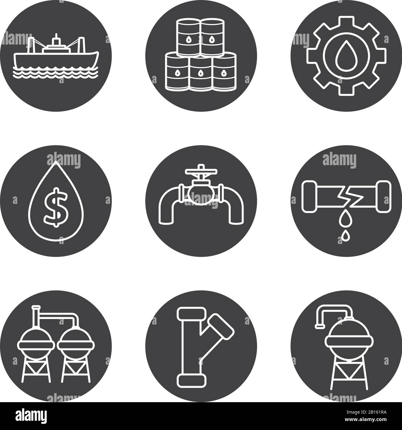 Oil industry line block style icon set design, Gas energy fuel ...