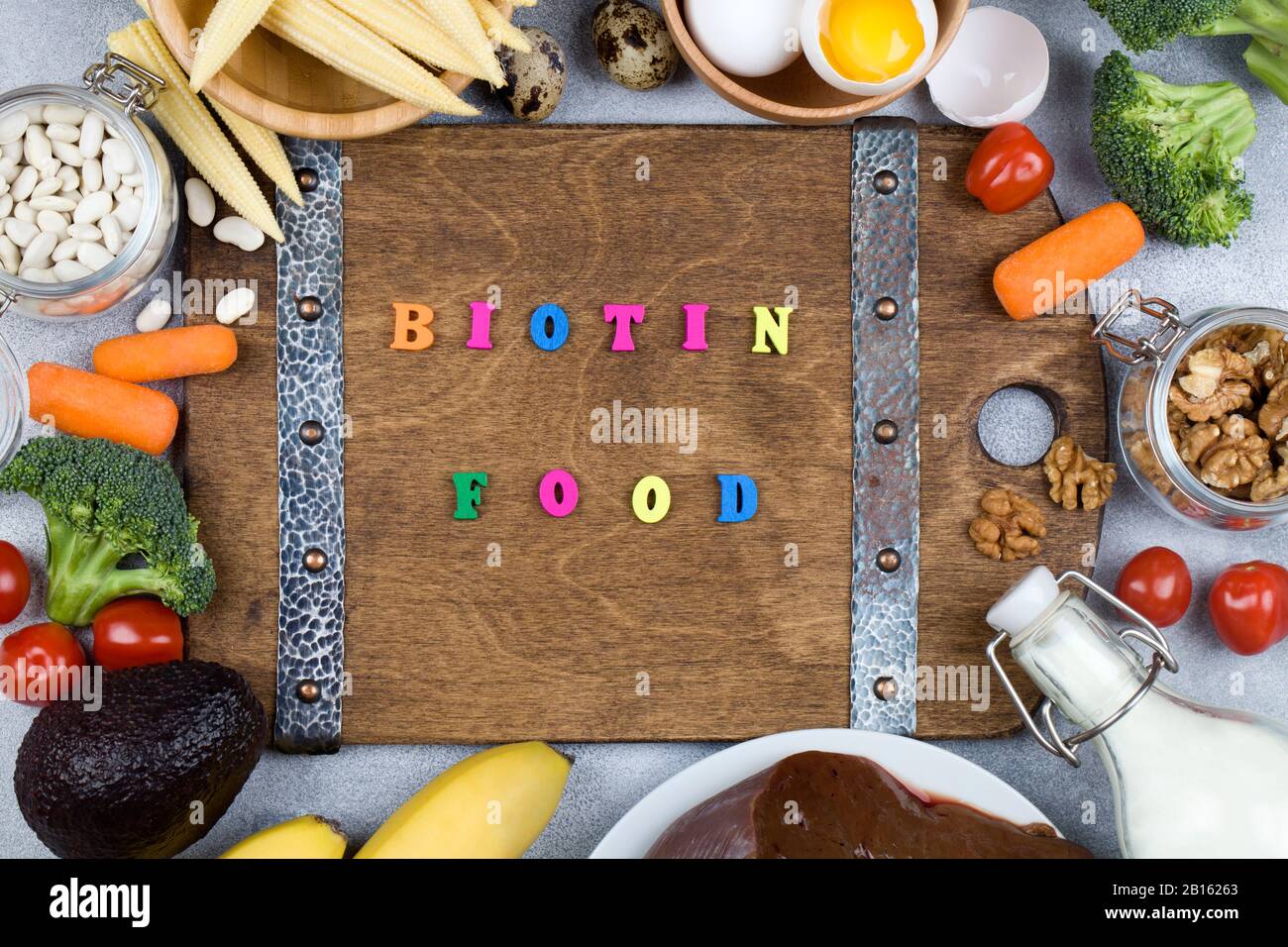 Food rich in biotin. food : milk tomato eggs walnuts beans corn avocado ...