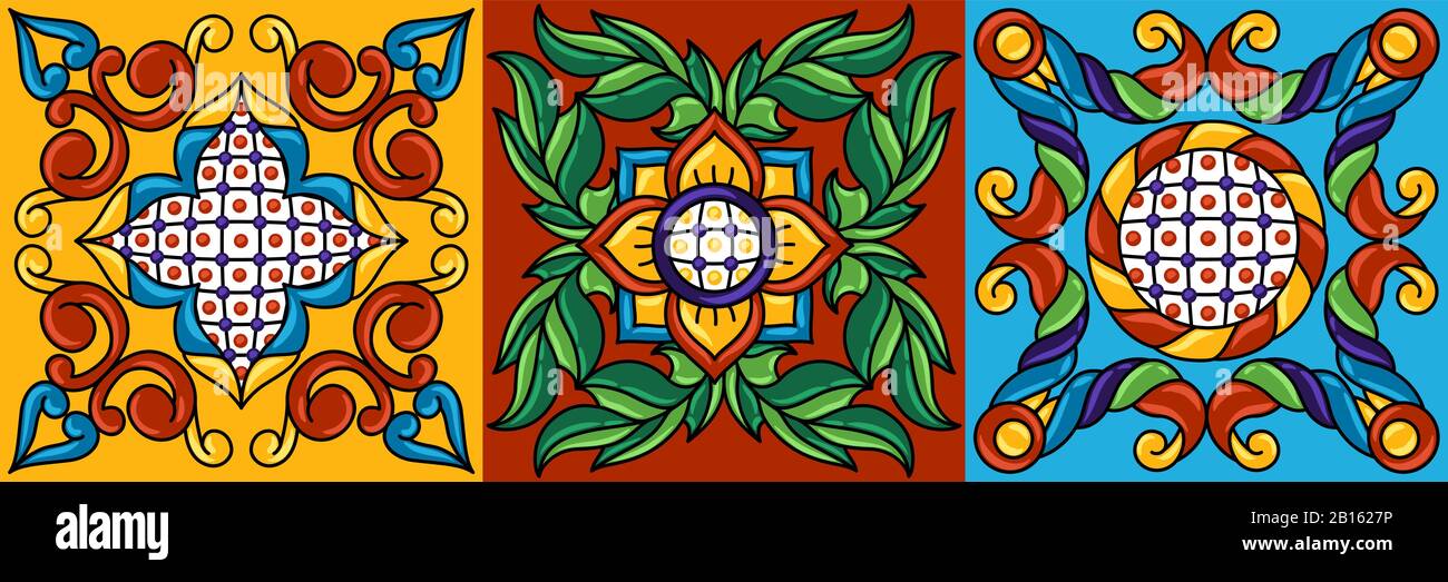 Mexican talavera ceramic tile pattern. Decoration with ornamental ...