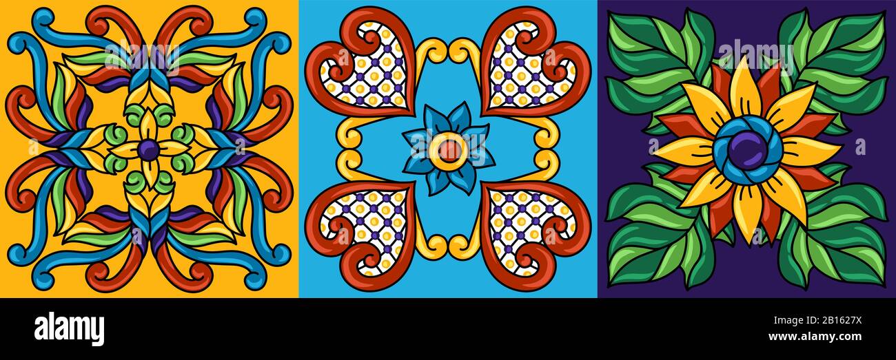 Mexican talavera ceramic tile pattern. Decoration with ornamental ...