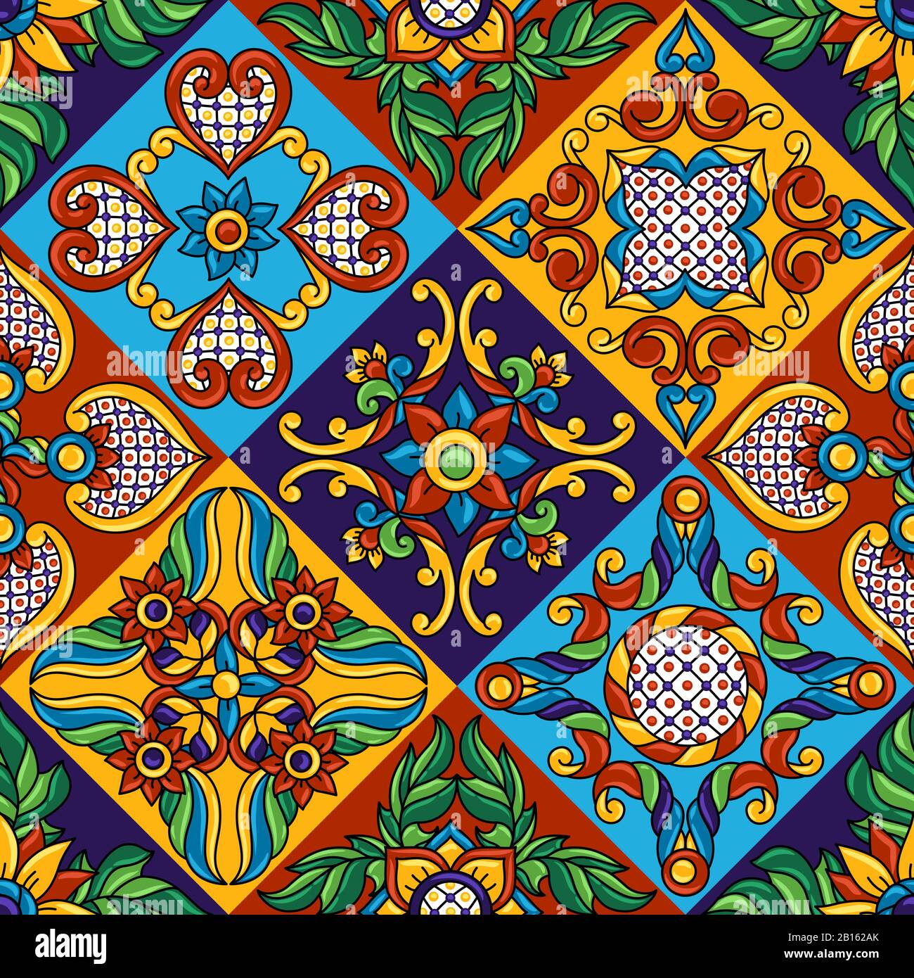 Mexican talavera ceramic tile seamless pattern. Decoration with ...