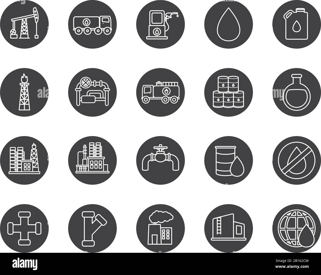 Oil industry line block style icon set design, Gas energy fuel ...