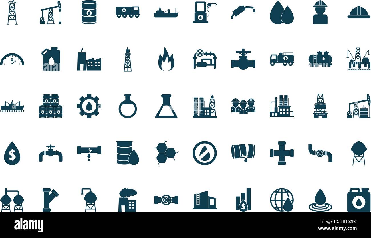 Oil industry silhouette style icon set design, Gas energy fuel ...