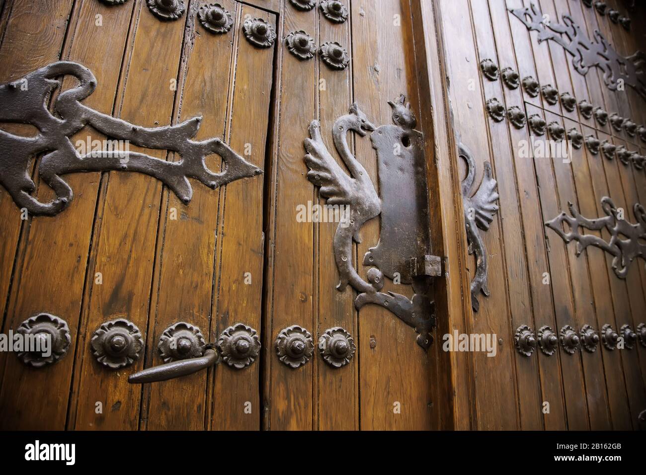 Medieval wooden door, decoration and protection detail, wood art Stock ...