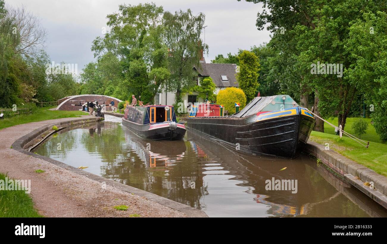 Narrowboat exiting Tatenhill Lock on the Trent and Mersey Canal ...