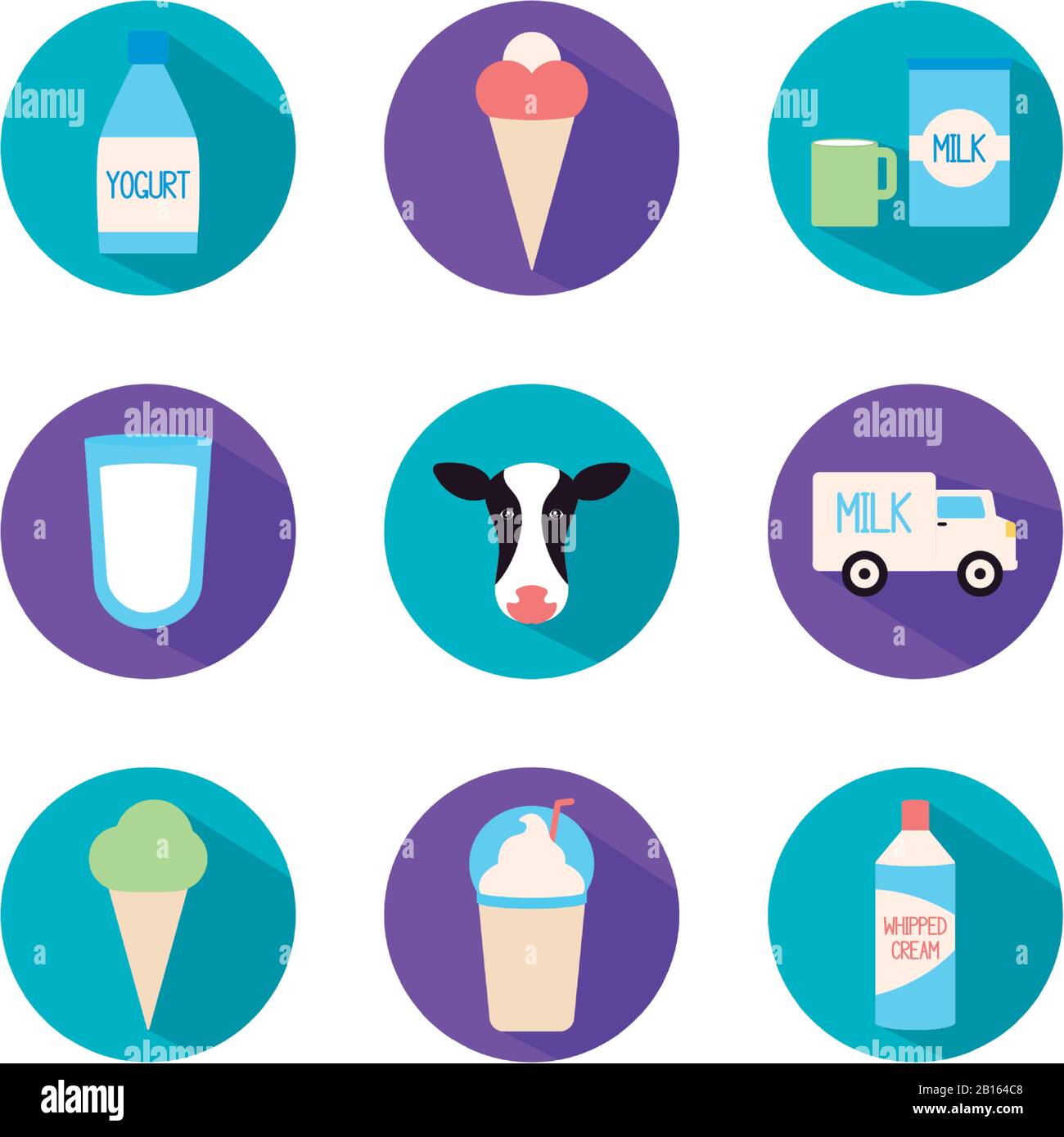 dairy flat style icon set design, breakfast food fresh natural healthy ...
