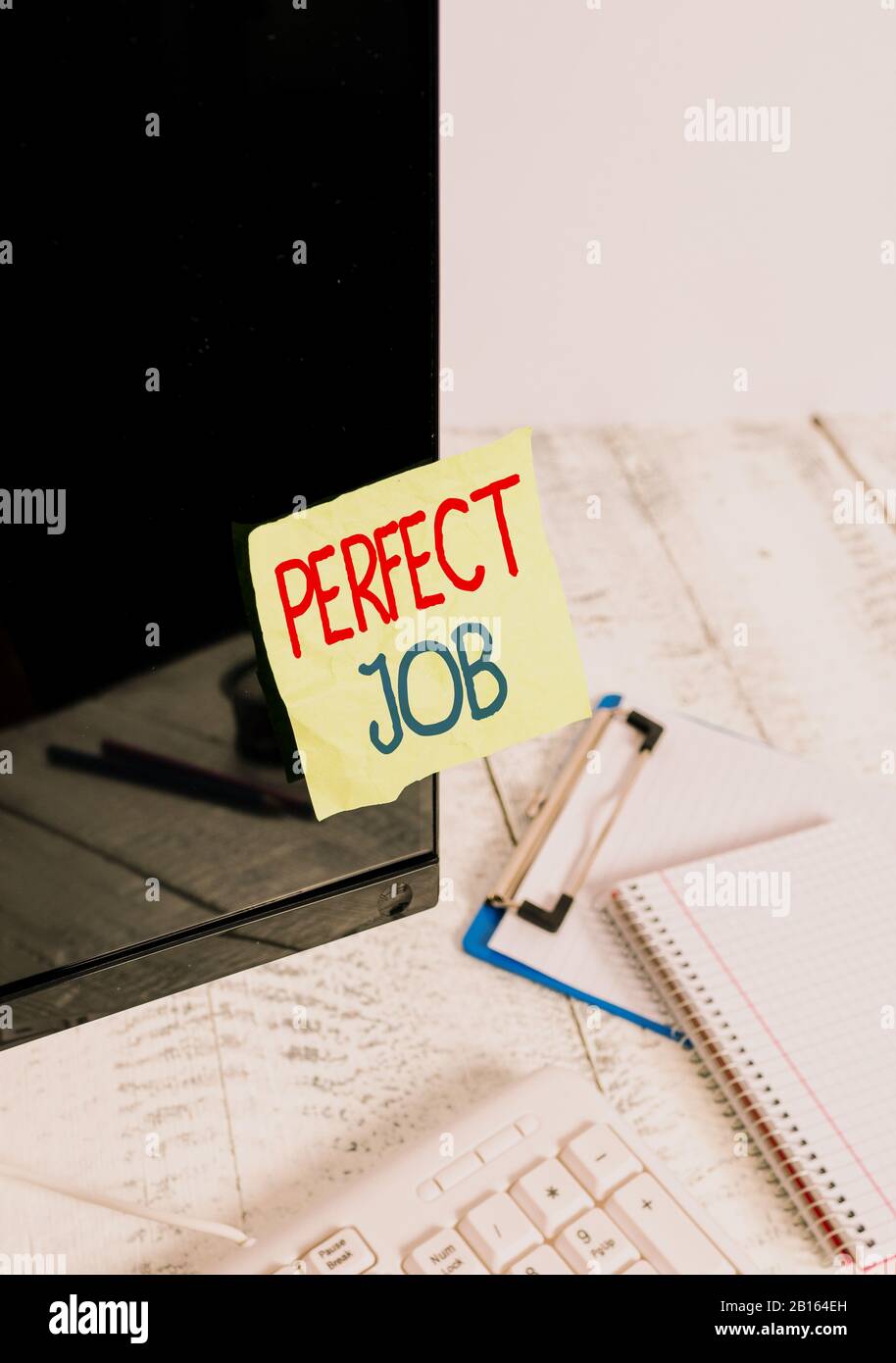 Writing note showing Perfect Job. Business concept for a job that ...