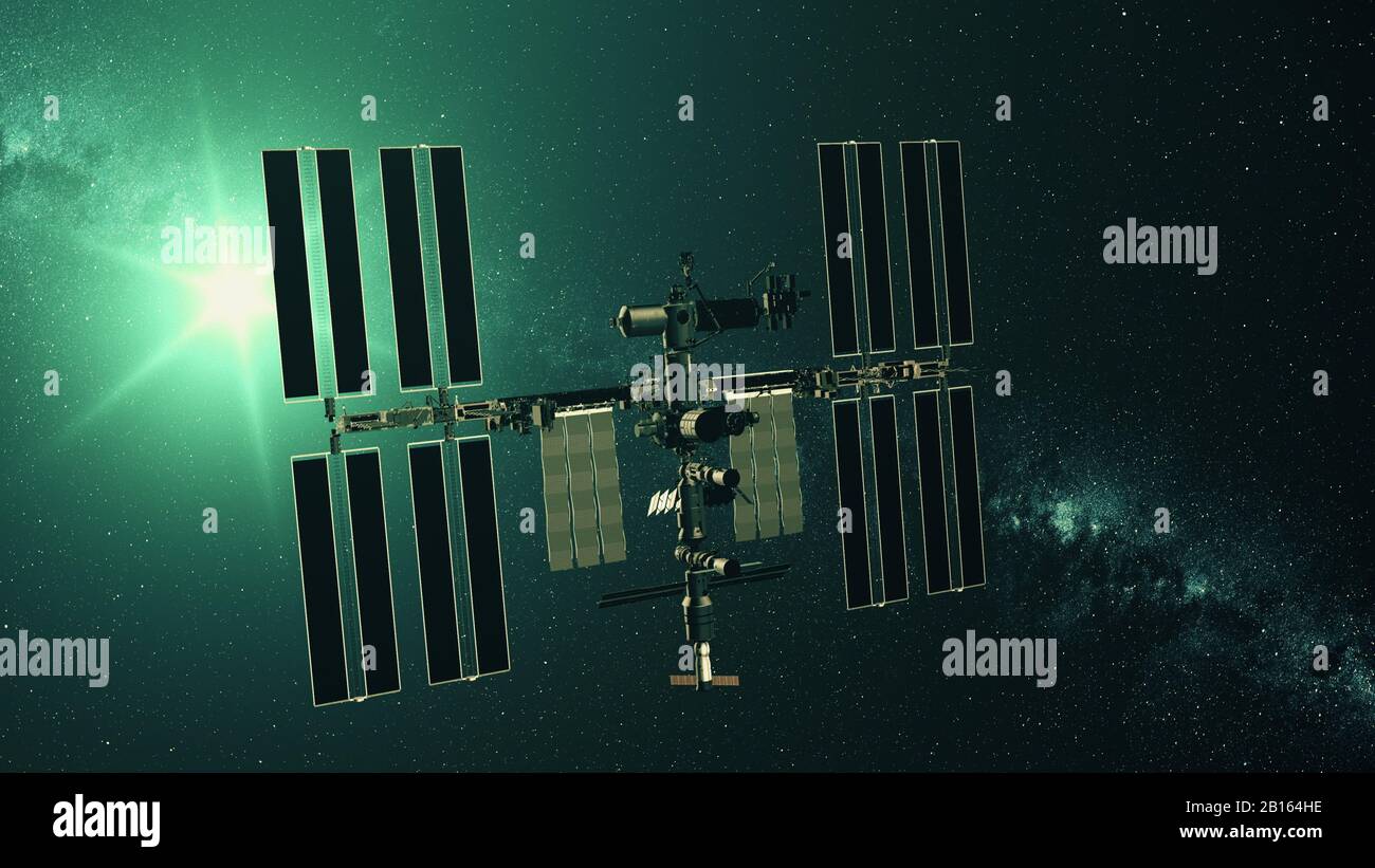 International Space Station charging solar battery. Pan right of ...