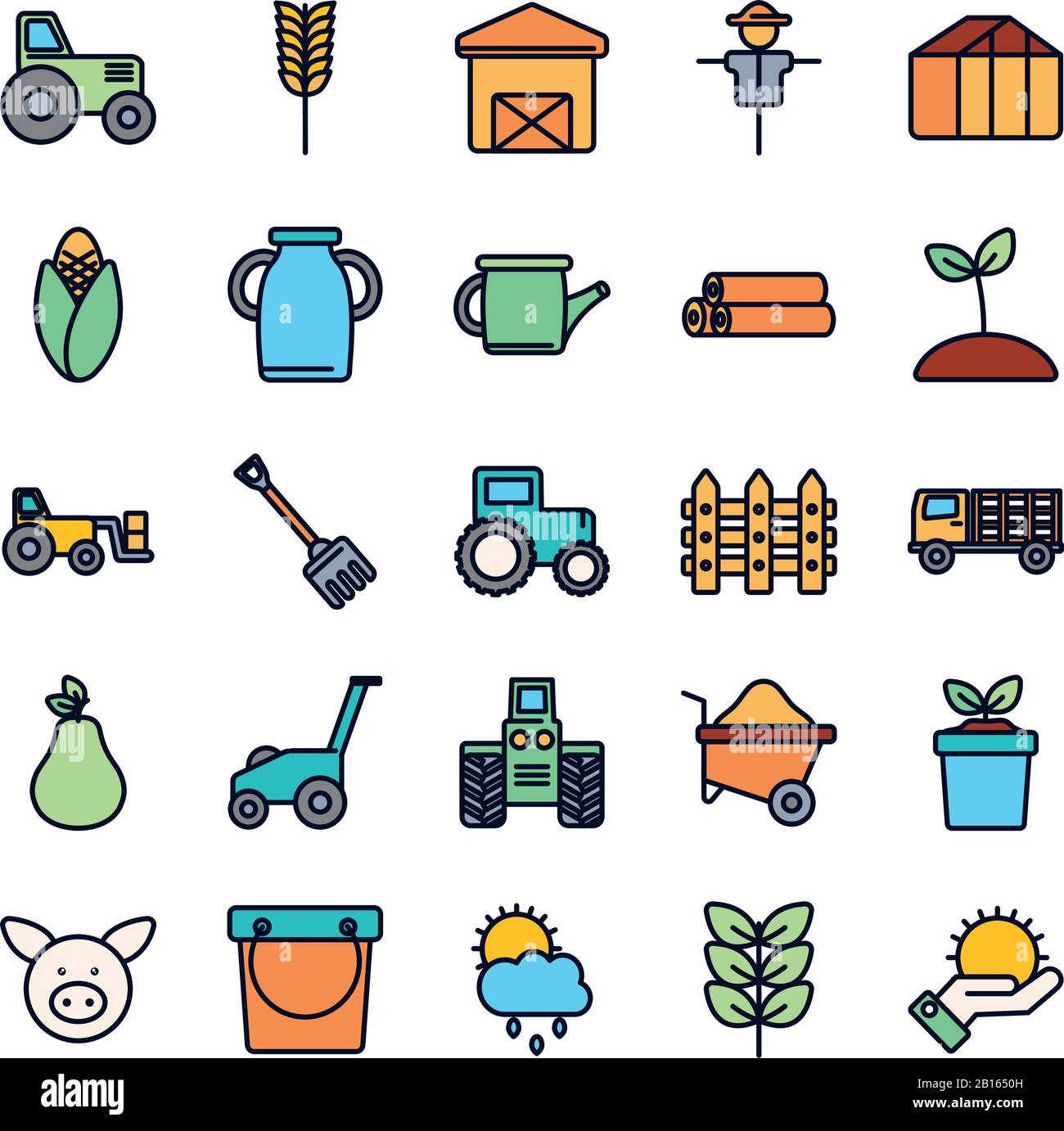 line fill style icon set design, agronomy farm lifestyle agriculture ...