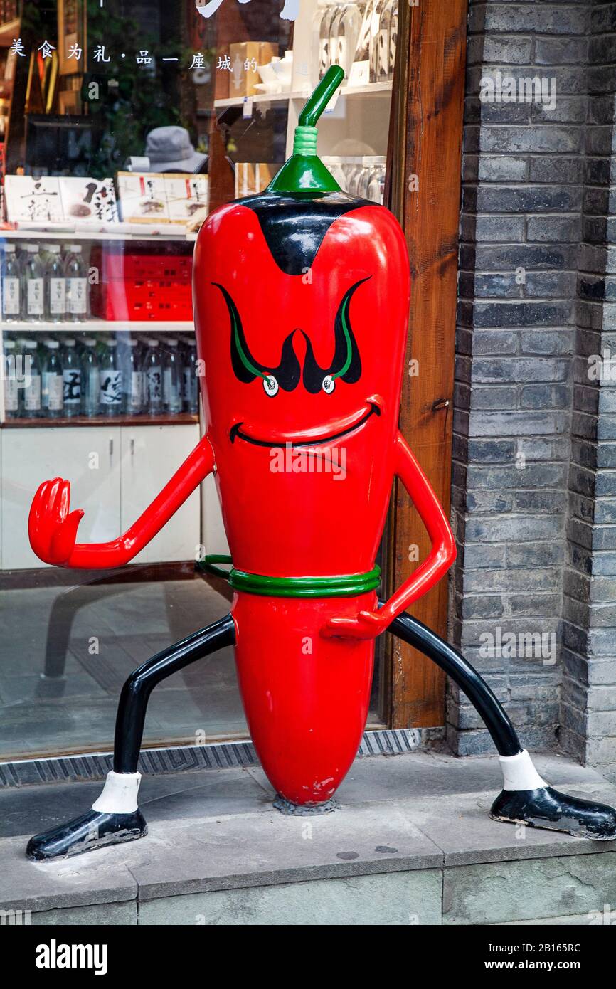 Large cartoon chilli figure outside shop in Chengdu China Stock Photo ...