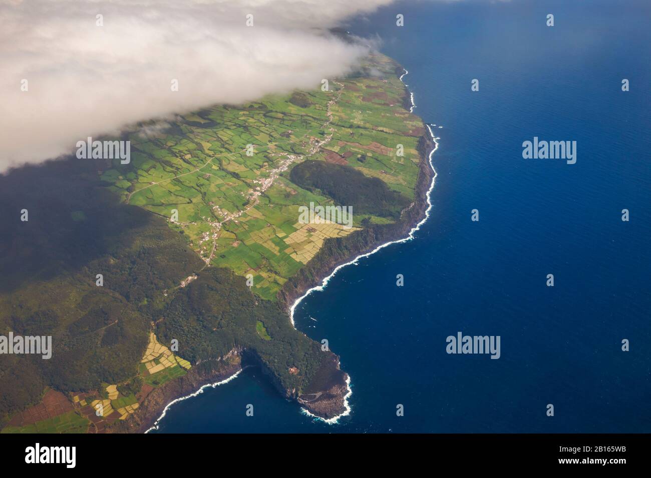 Aerial view of cliffs of Terceira island, Terceira, Azores, Portugal ...