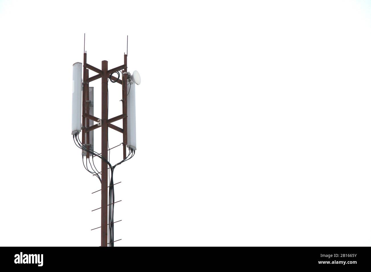Base station mobile network antenna on a steel structure mast with a ...