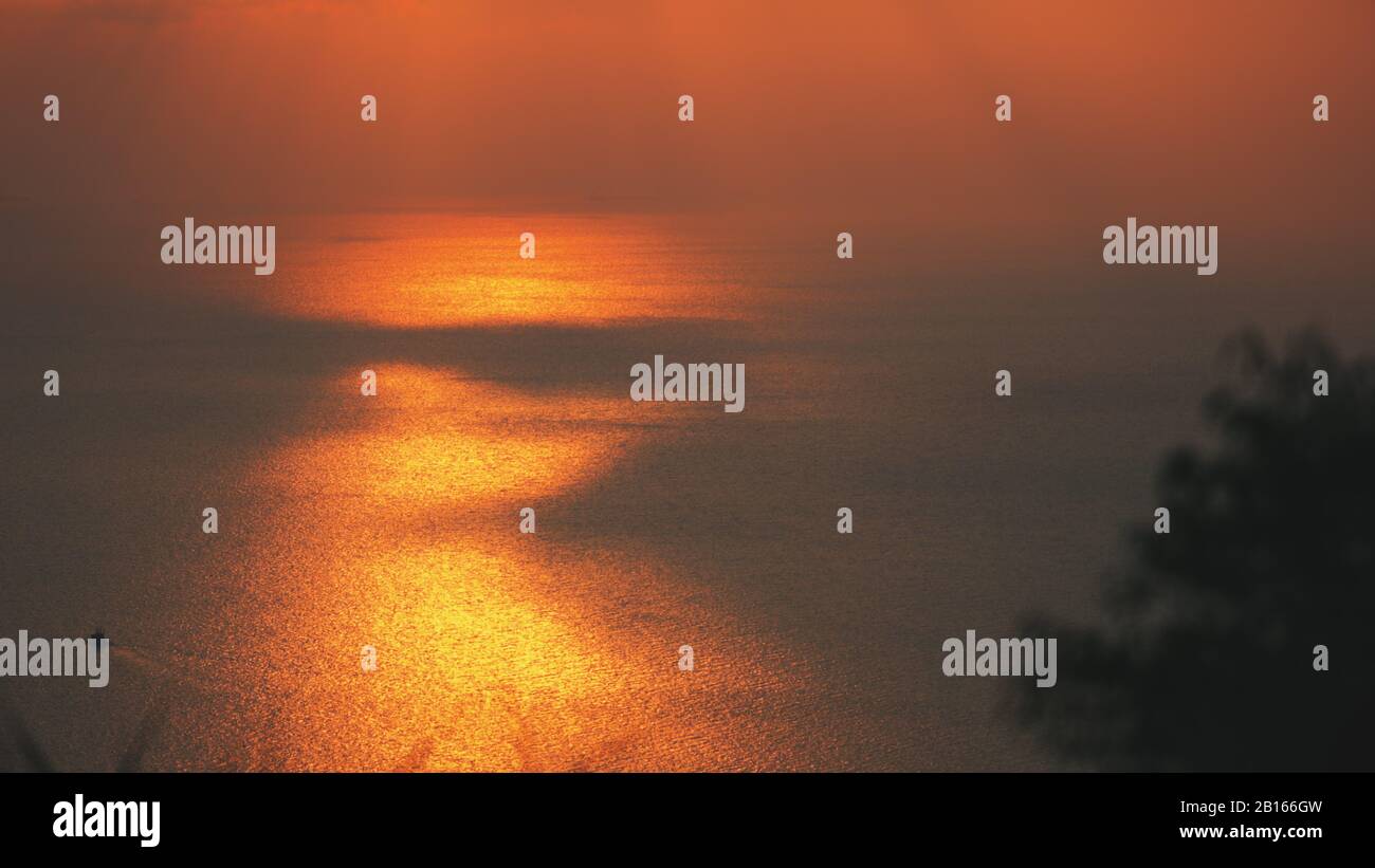 Sunset over Ocean Thailand National Marine Park. Beautiful Orange Sky ...