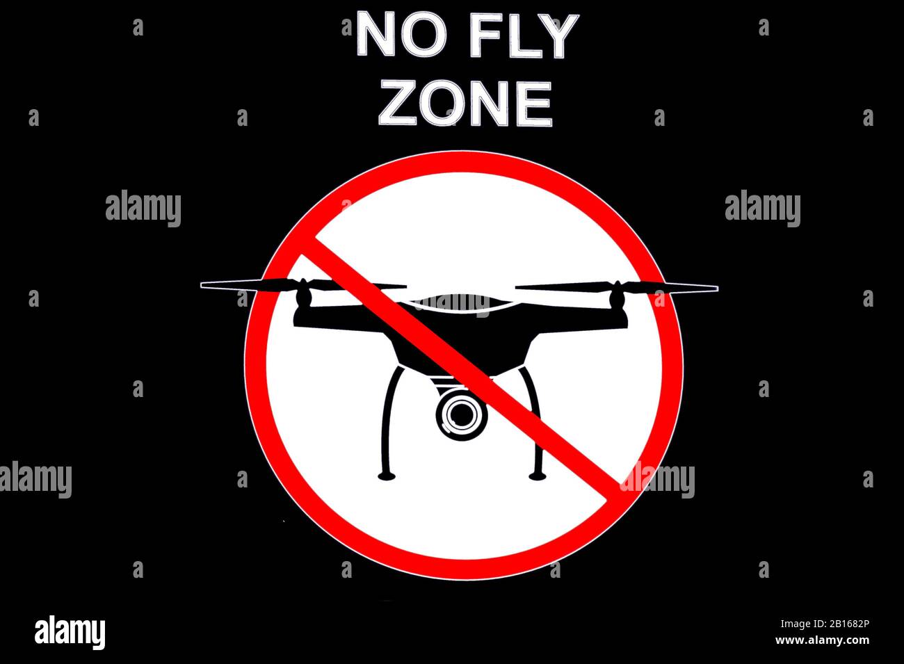 Signboard NO FLY ZONE with a picture of a dithered droning Stock Photo ...