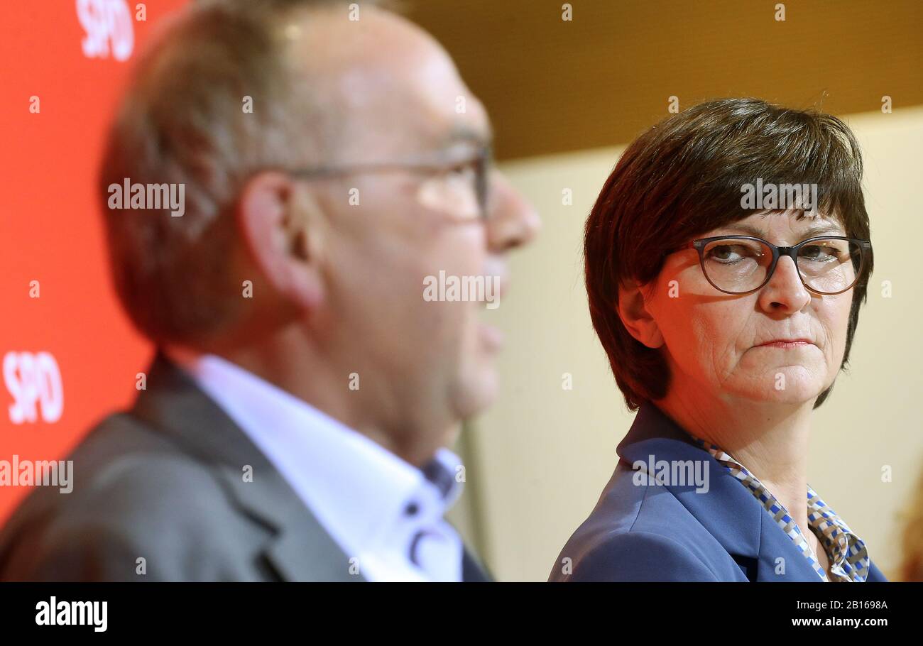 23 February 2020, Berlin: Saskia Esken and Norbert Walter-Borjans, both ...