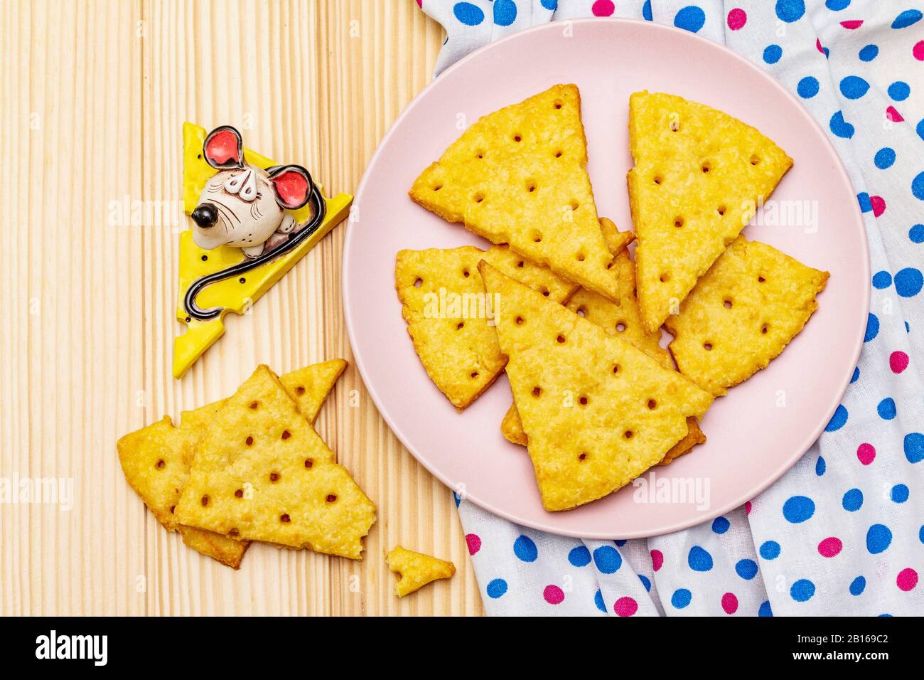 Funny kids cookies. Festive cheese crackers, New Year snack concept ...