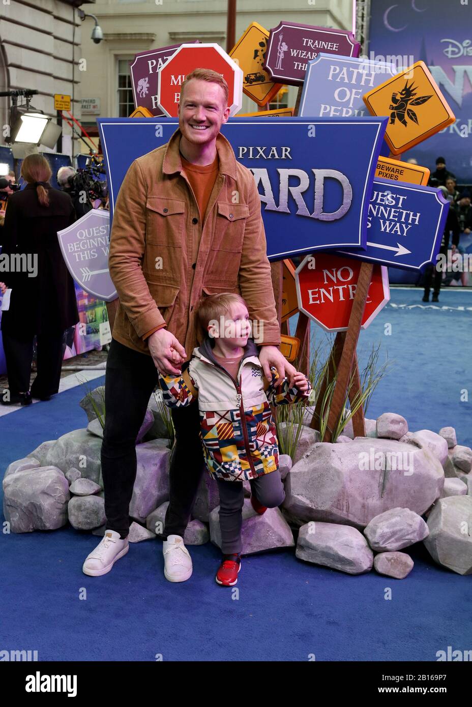 Greg Rutherford with his son arriving at the UK premiere of Onward at ...
