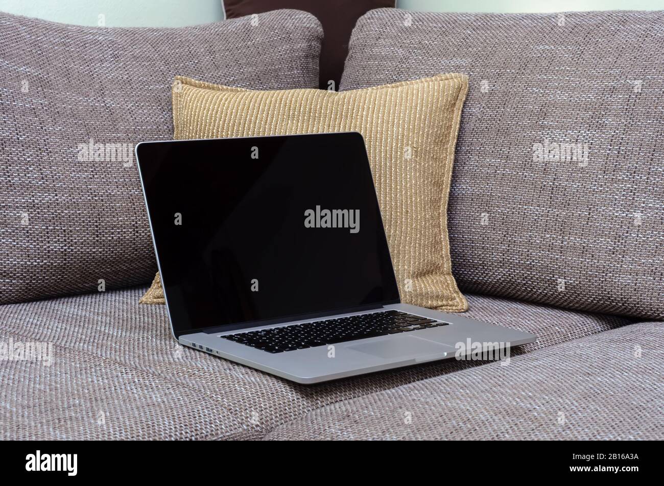View on a laptop pc on the sofa in a home office in a home office ...