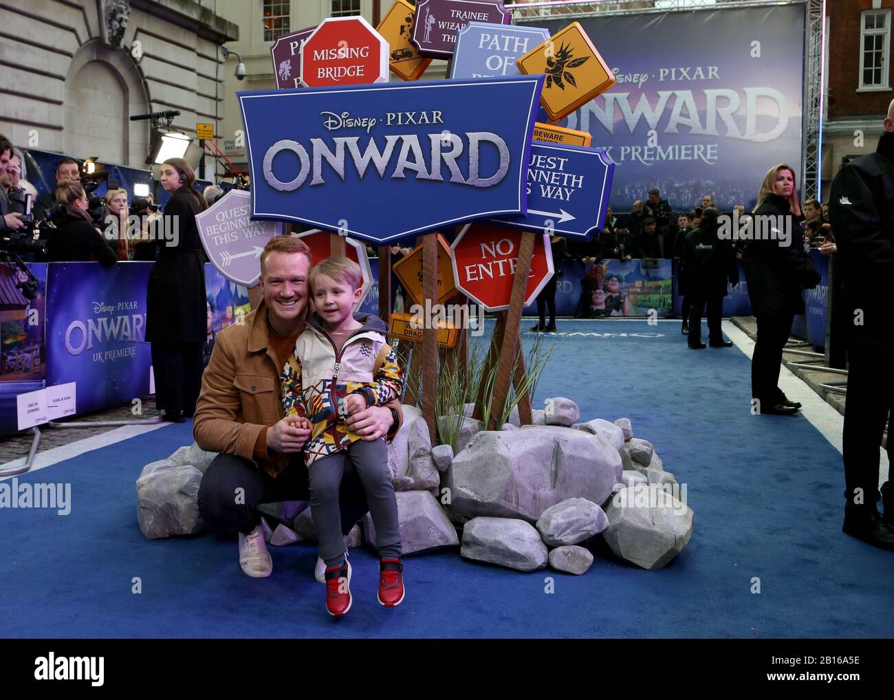 Greg Rutherford with his son arriving at the UK premiere of Onward at ...