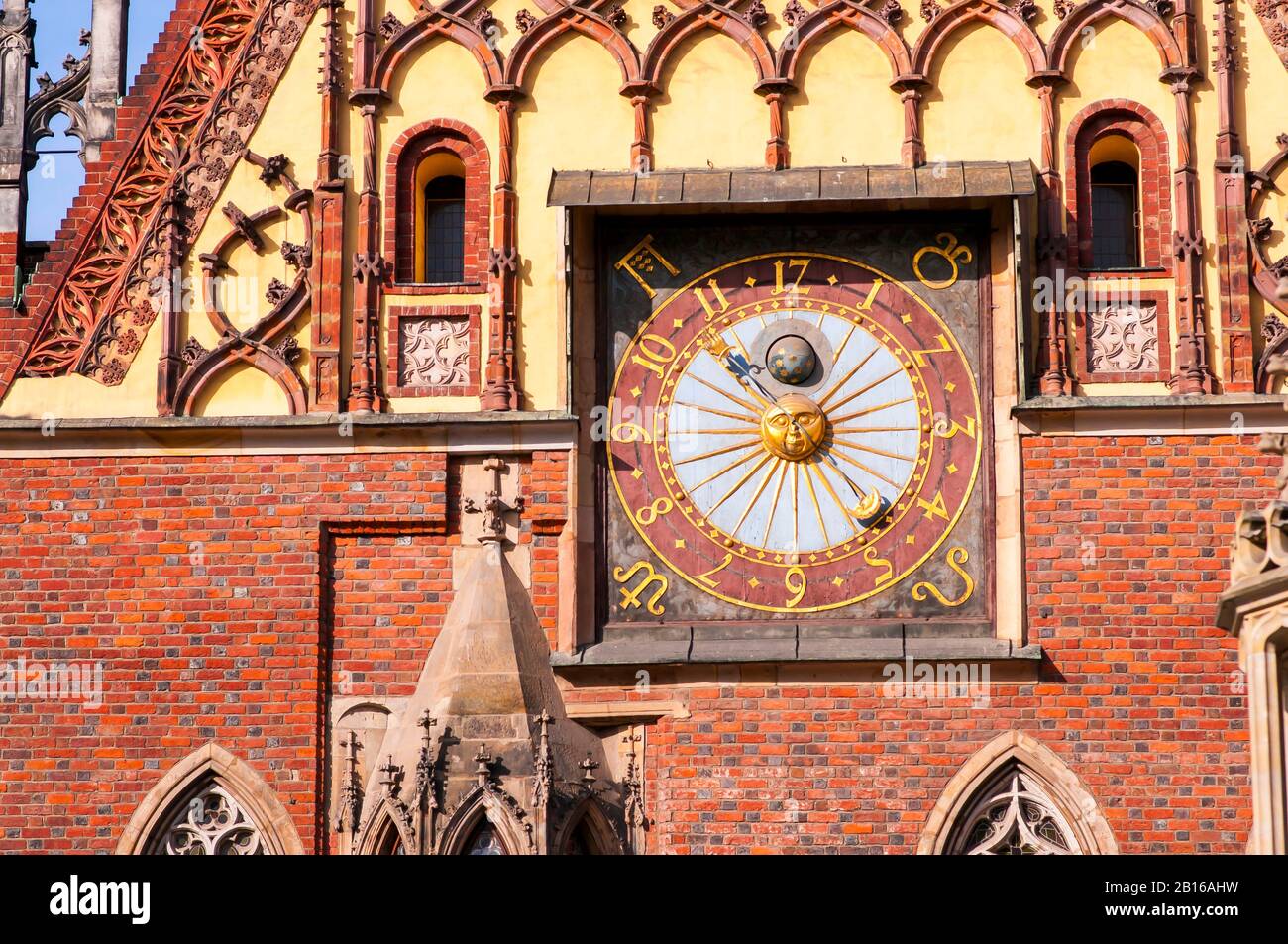 Wroclaw, Poland, February 2020. Clock on the Cityhall in wroclaw Stock ...