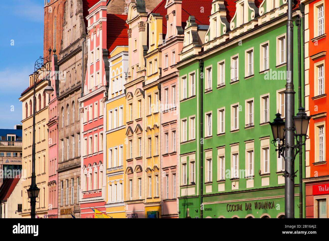 Wroclaw, Poland, February 2020. Famous Wroclaw facades of old historic ...