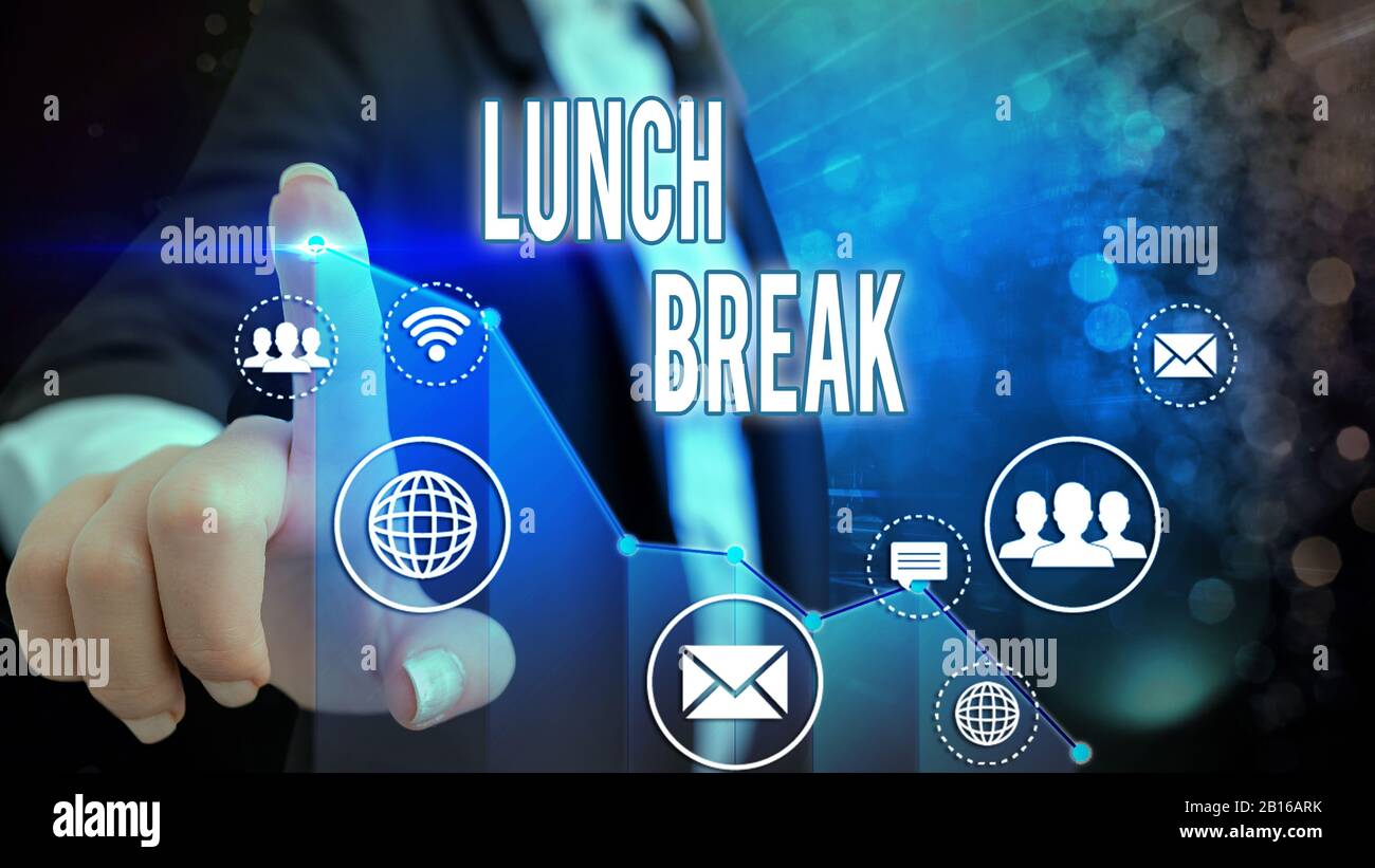 Conceptual hand writing showing Lunch Break. Concept meaning time when ...