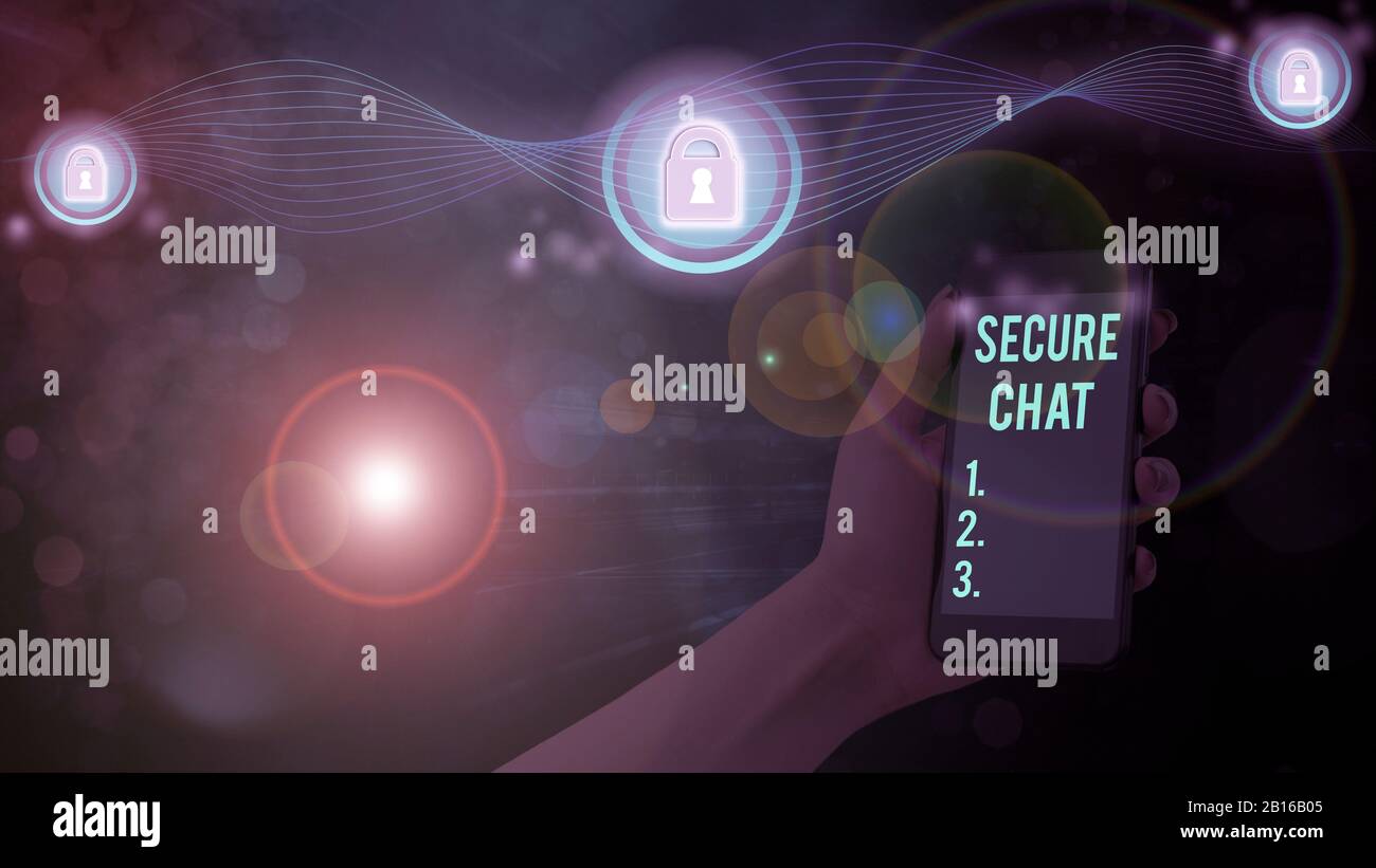 Text sign showing Secure Chat. Business photo showcasing approach to protect messages when sent ...
