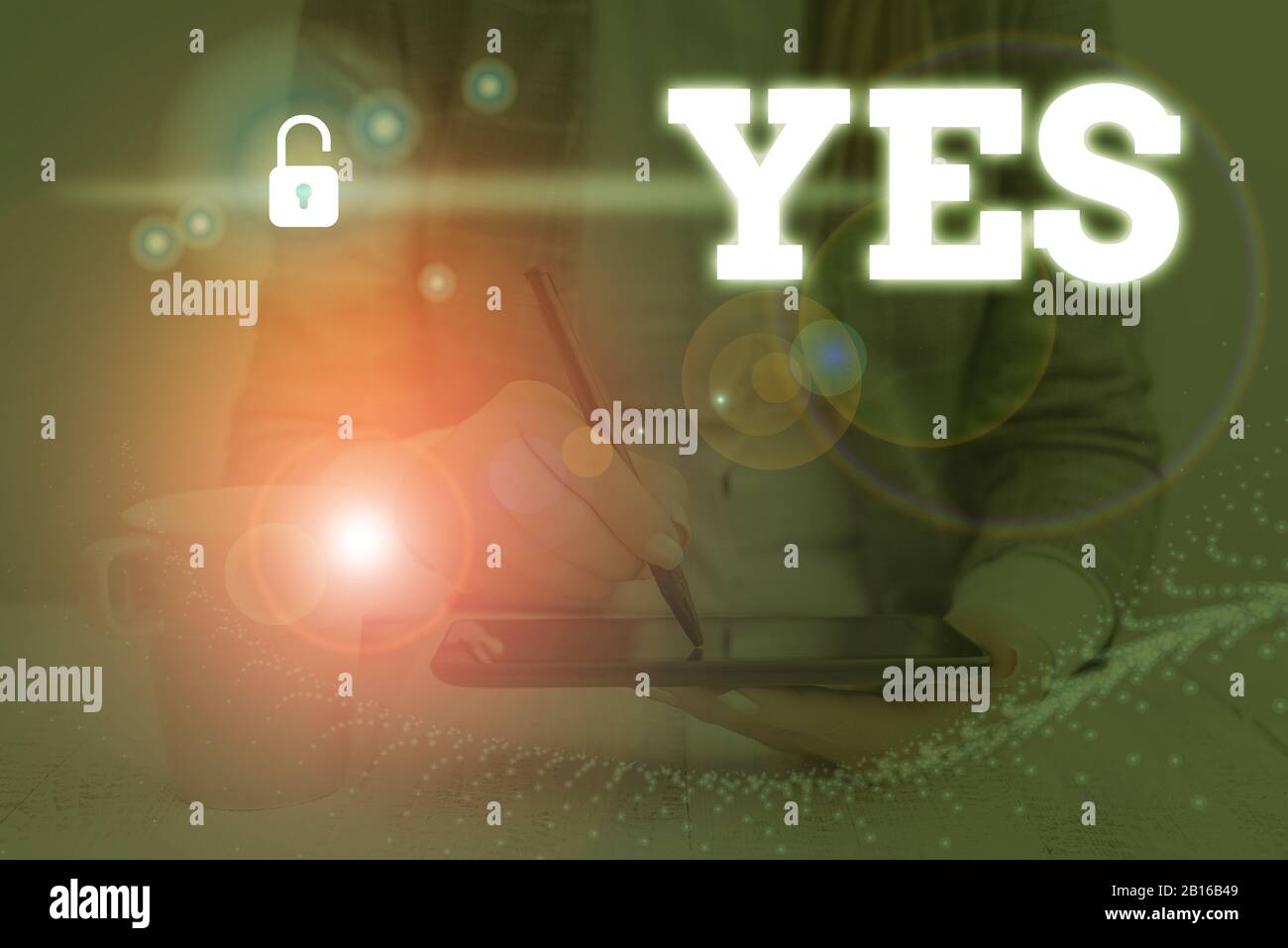 Writing note showing Yes. Business concept for response to someone ...