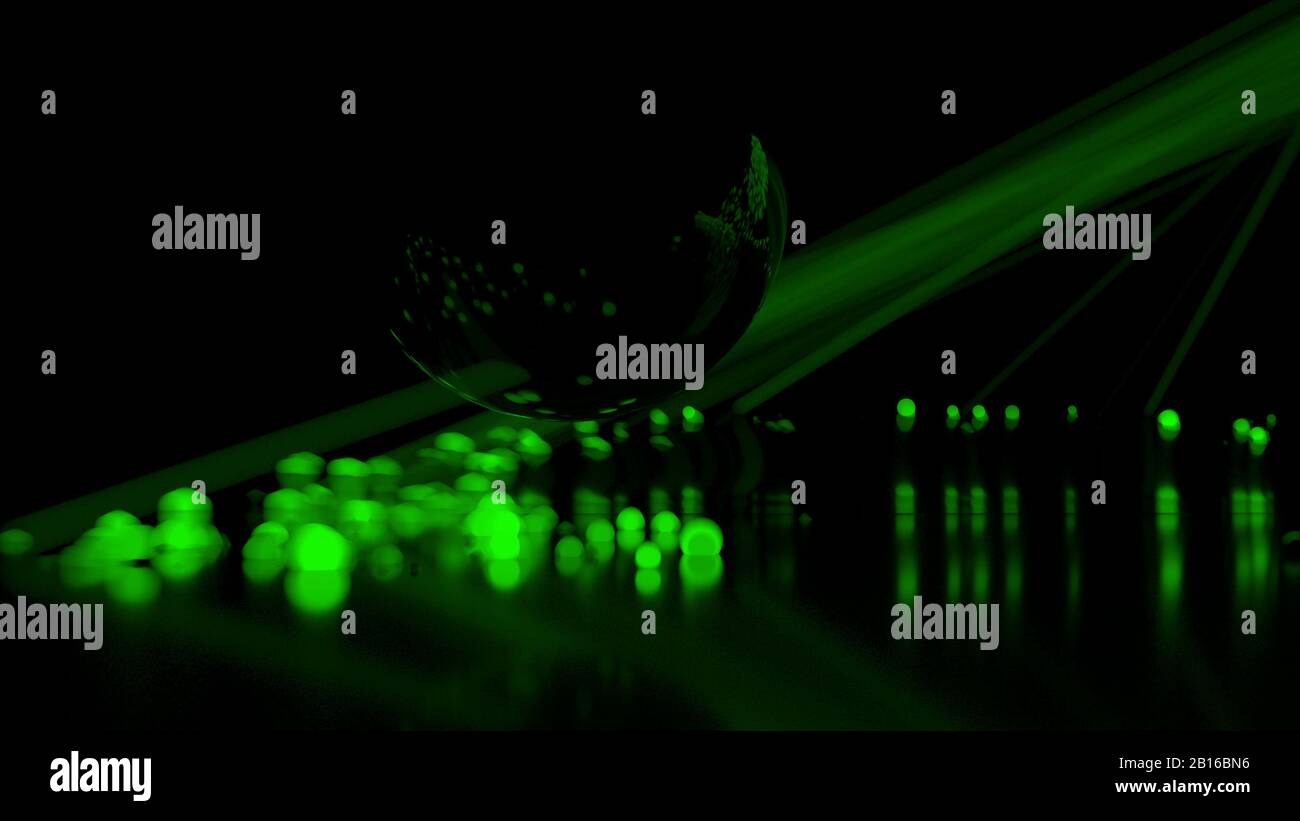 Abstract stream of spherical particles reflected from a large black ...