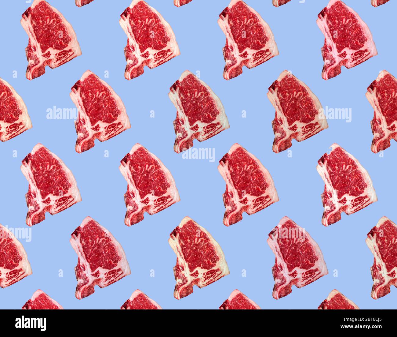Beef Steaks And T Bone Meat Cuts Seamless On Colorful Blue Background