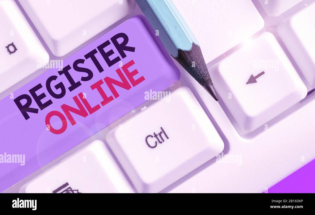 Word writing text Register Online. Business photo showcasing System for ...