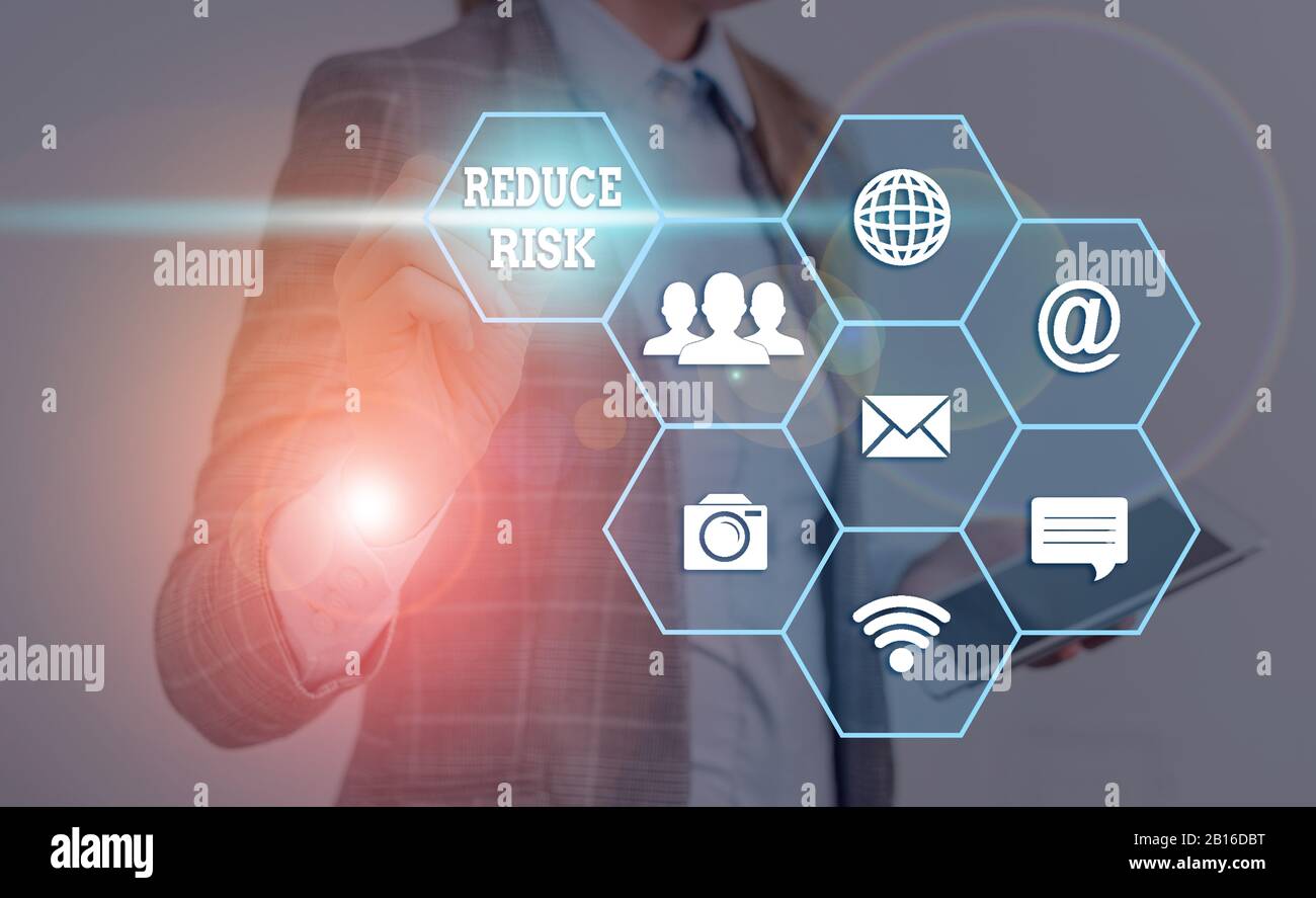 Conceptual hand writing showing Reduce Risk. Concept meaning lessen the ...