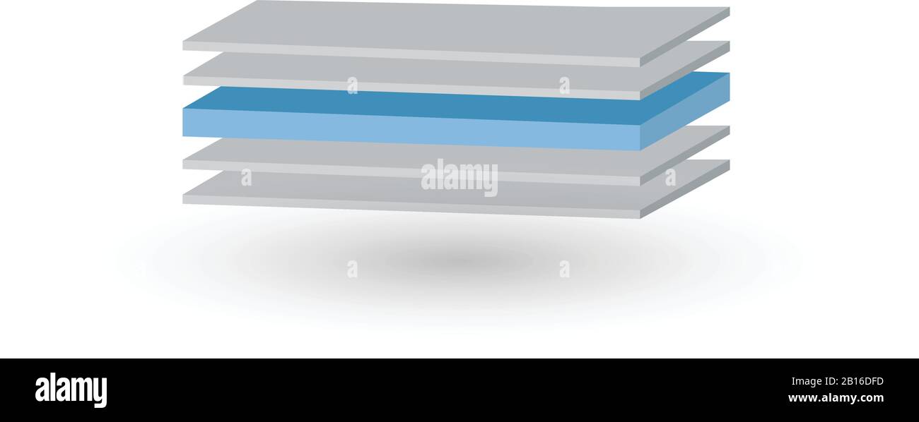 Five Layer structure illustration in 3D perspective. glass wood or ...