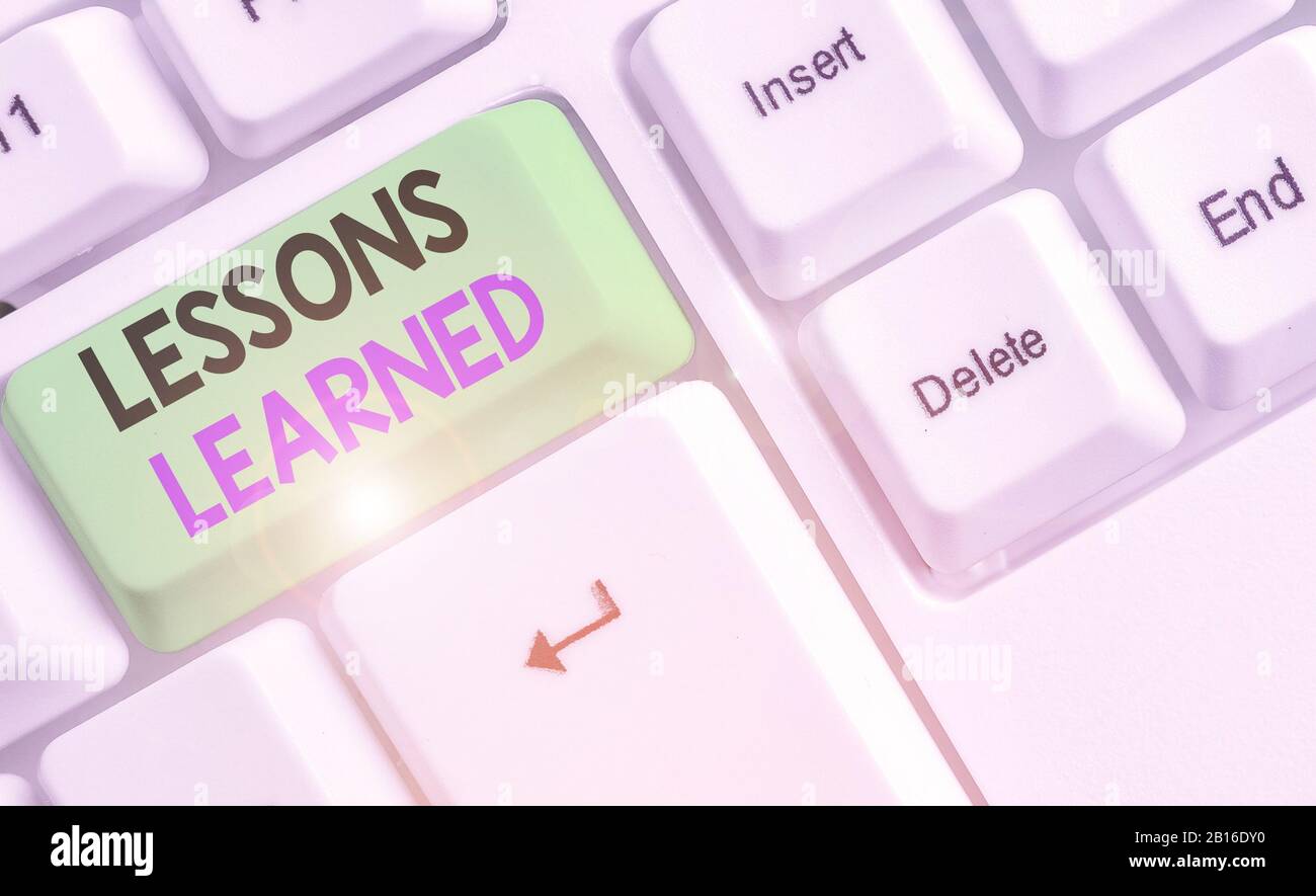 Handwriting text writing Lessons Learned. Conceptual photo the knowledge or understanding gained ...