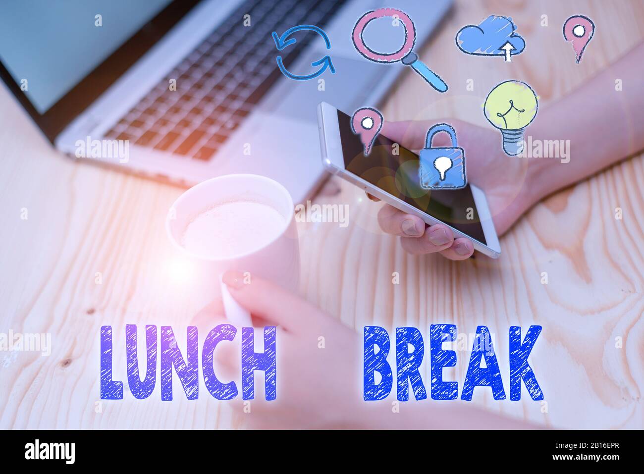 Writing note showing Lunch Break. Business concept for time when a ...