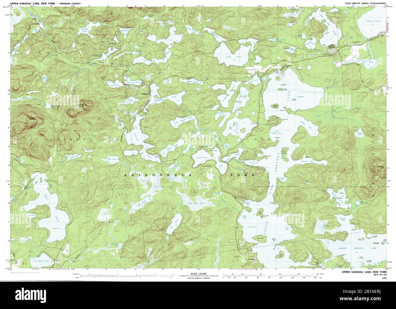 Highly detailed view of the 1979 topographic map for Upper Saranac Lake ...