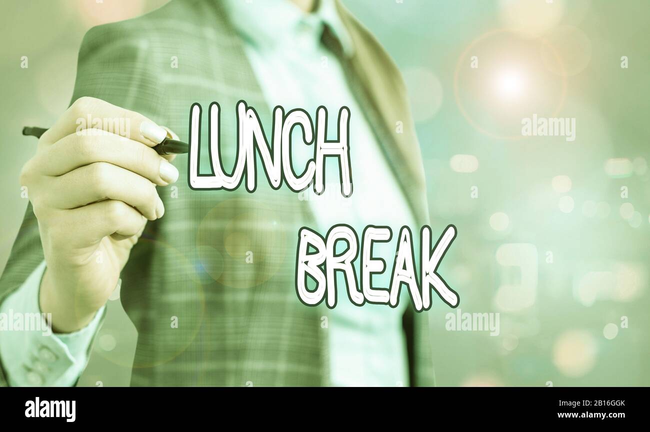 Conceptual hand writing showing Lunch Break. Concept meaning time when ...