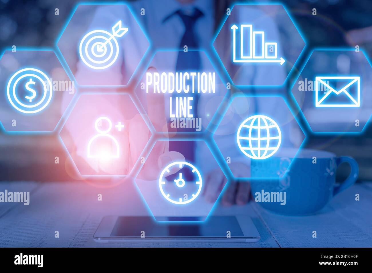 Writing note showing Production Line. Business concept for set of ...