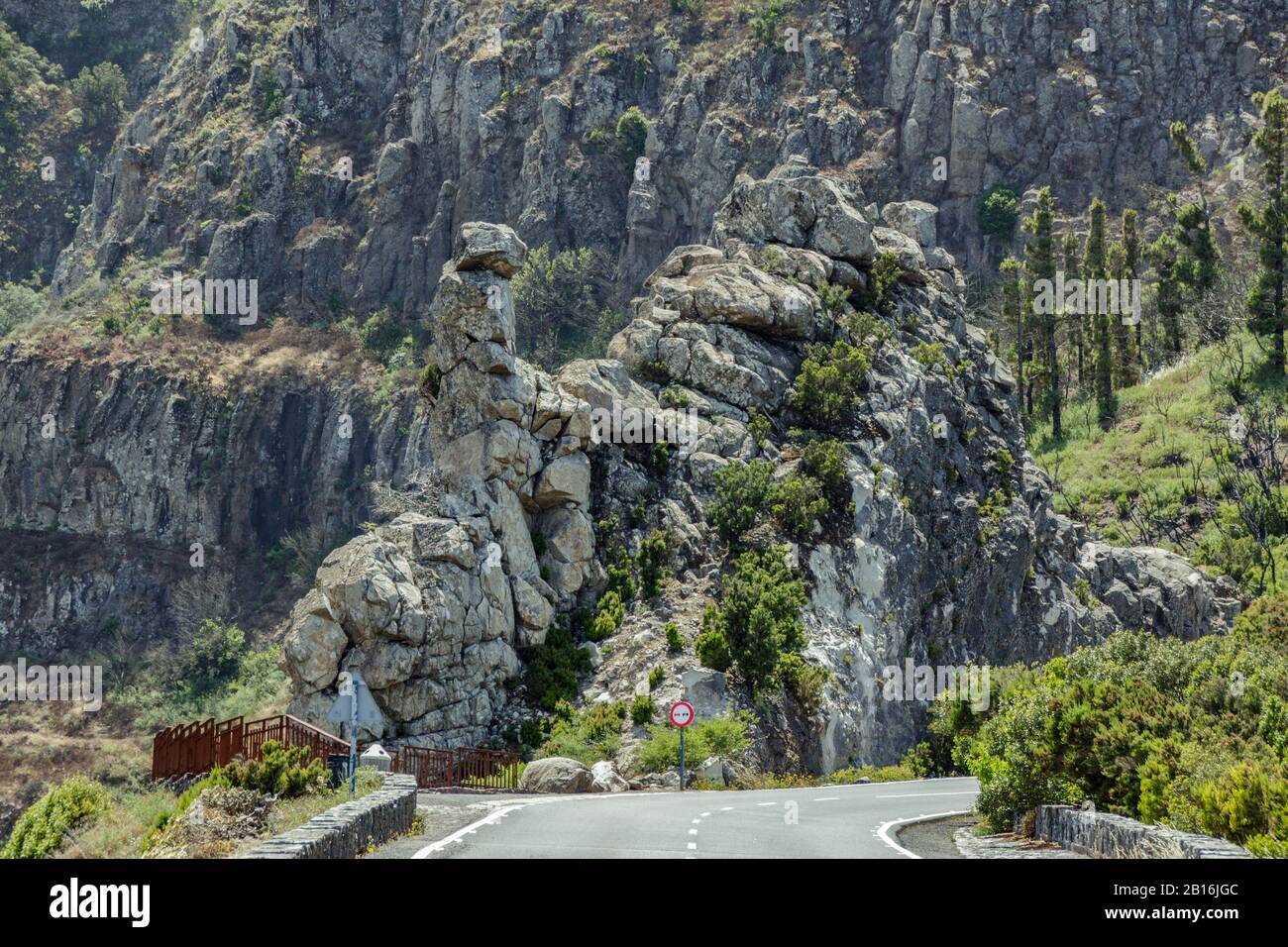 Los Roques in La Gomera island. A volcanic plug, also called a volcanic ...