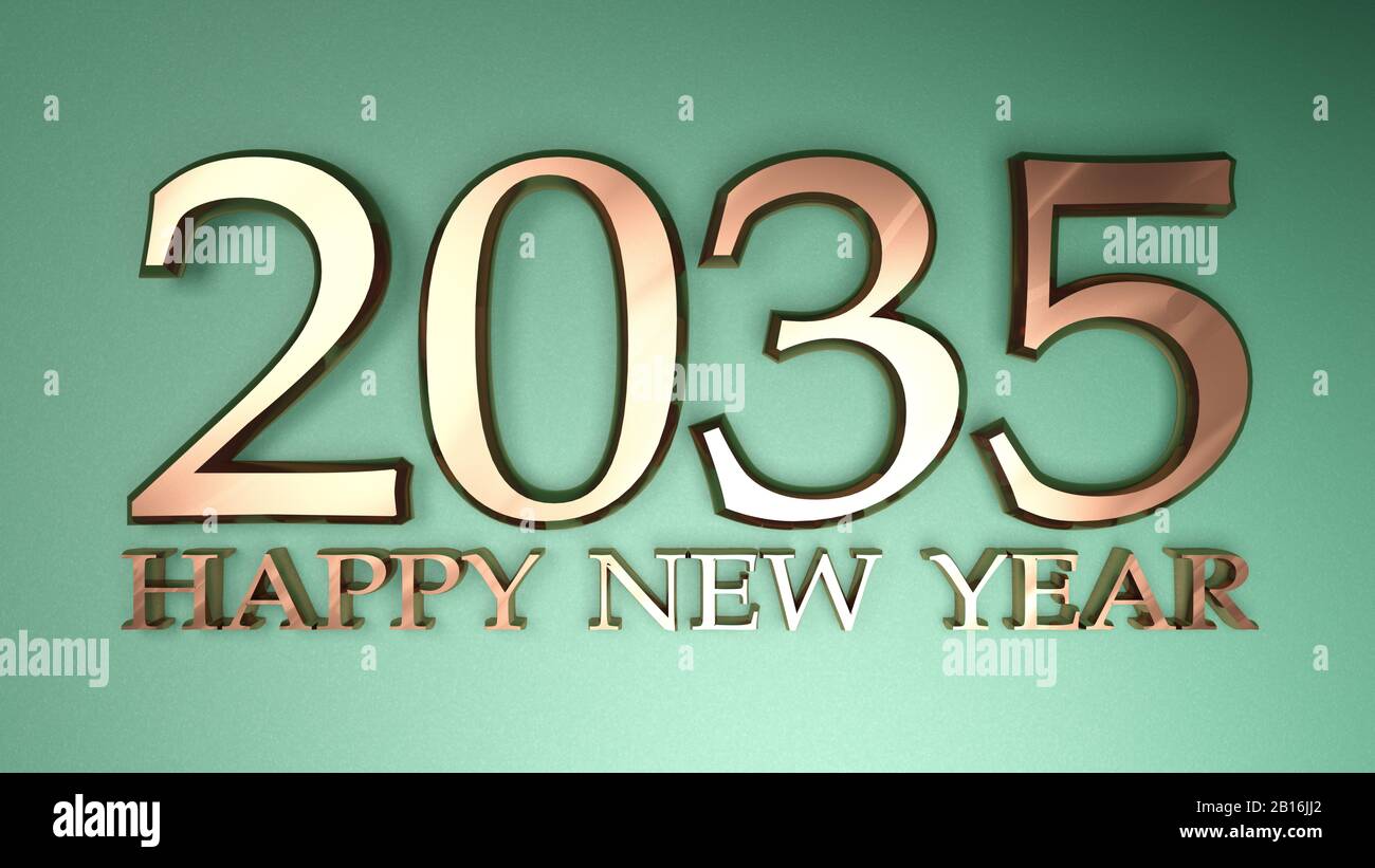 2035 Happy New Year copper write on green background - 3D rendering ...