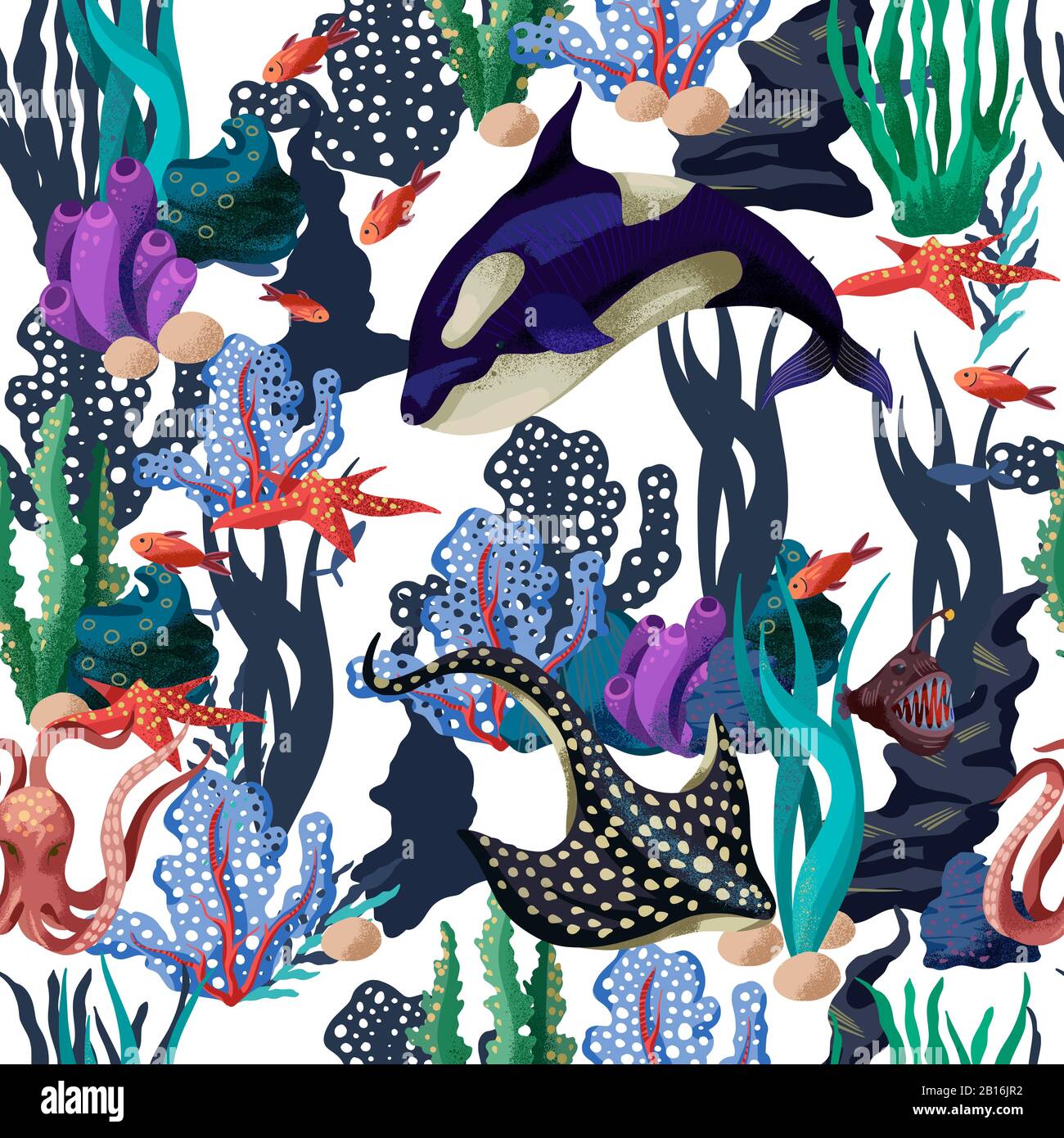 Seamless pattern with whale in the undersea landscape. Vector Stock ...