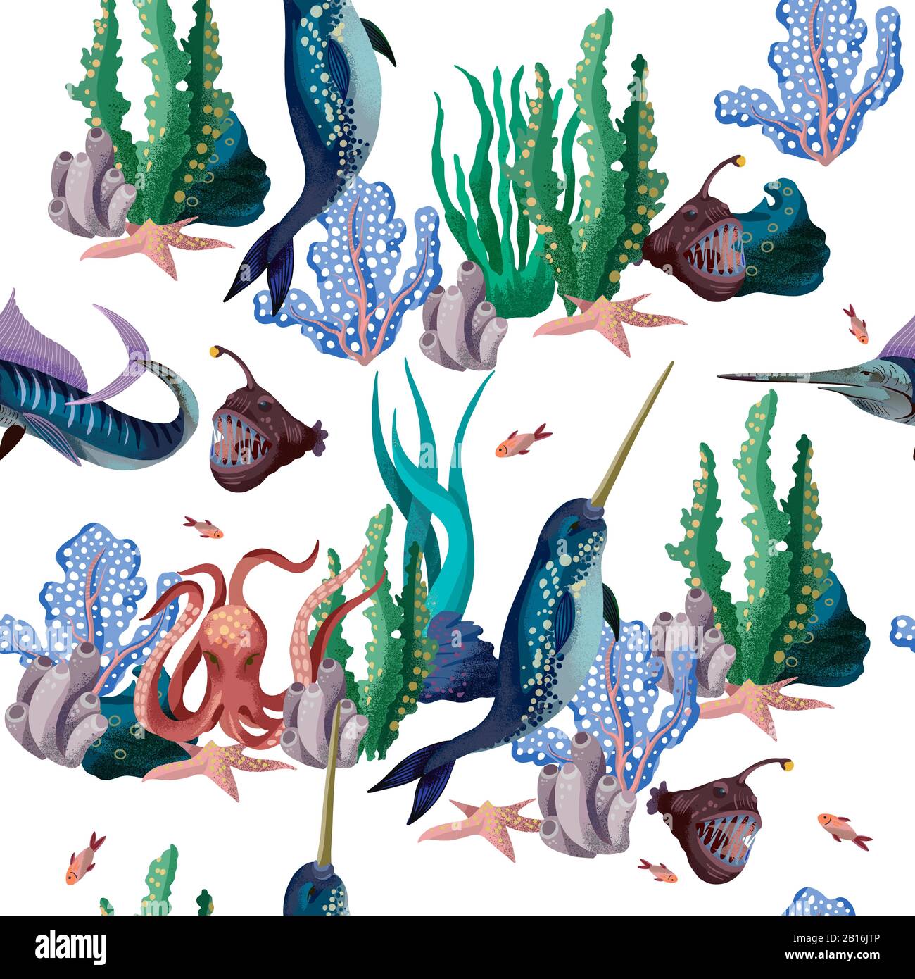 Seamless pattern with whale in the undersea landscape. Vector Stock ...
