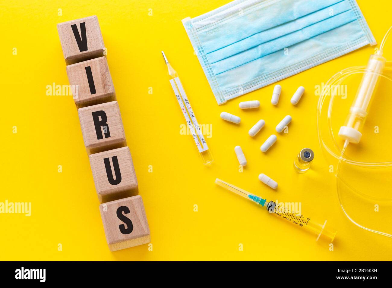 Protective mask, disposable syringe, thermometer, capsules, dropper ...