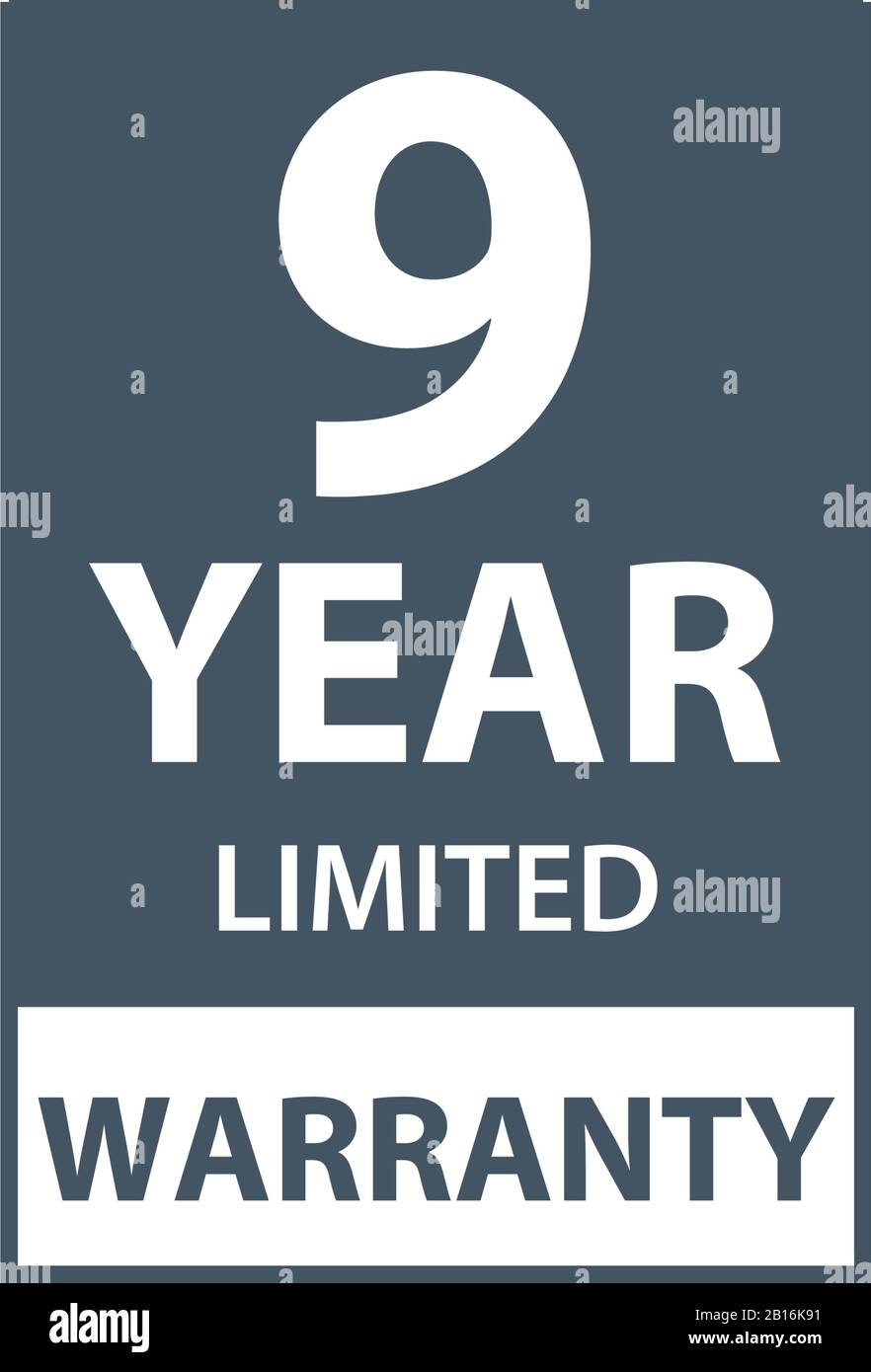 9 years limited warranty icon or label, certificate for customers ...