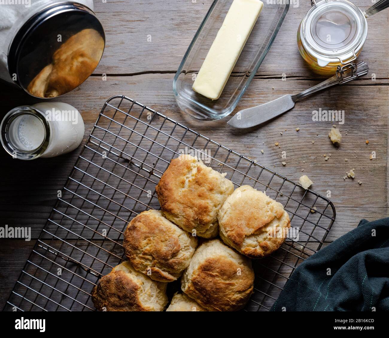 home made biscuits with honey on a rustic wood surface Stock Photo - Alamy