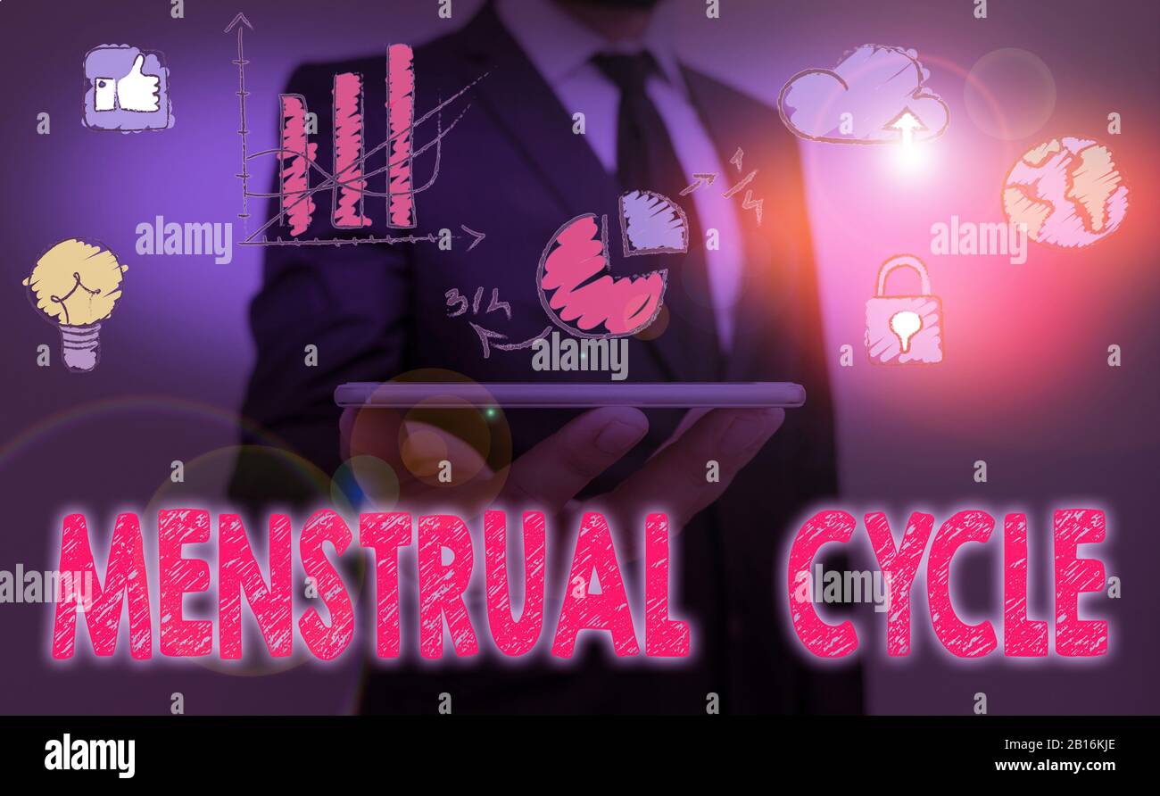 Writing note showing Menstrual Cycle. Business concept for monthly ...